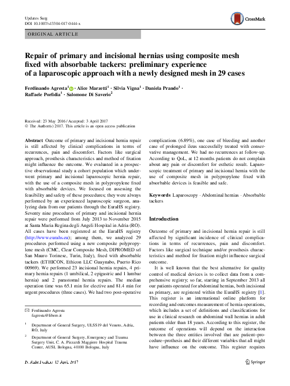 (PDF) Repair of primary and incisional hernias using composite mesh ...