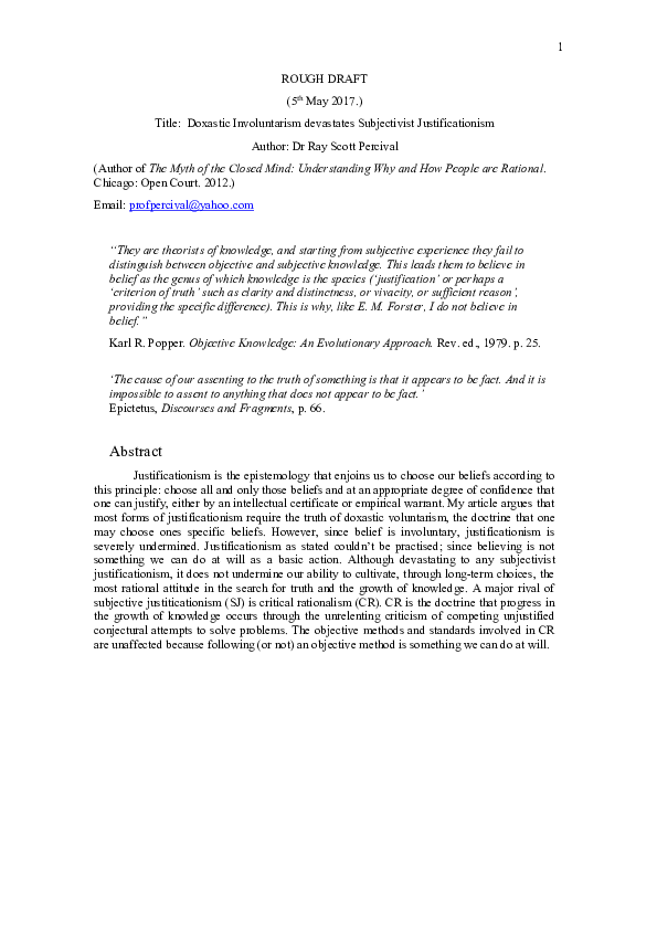 (DOC) Doxastic Involuntarism Devastates Subjectivist Justificationism ...