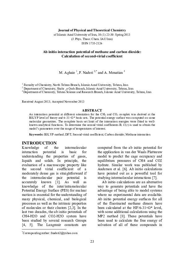 Pdf Ab Initio Interaction Potential Of Methane And Carbon Dioxide