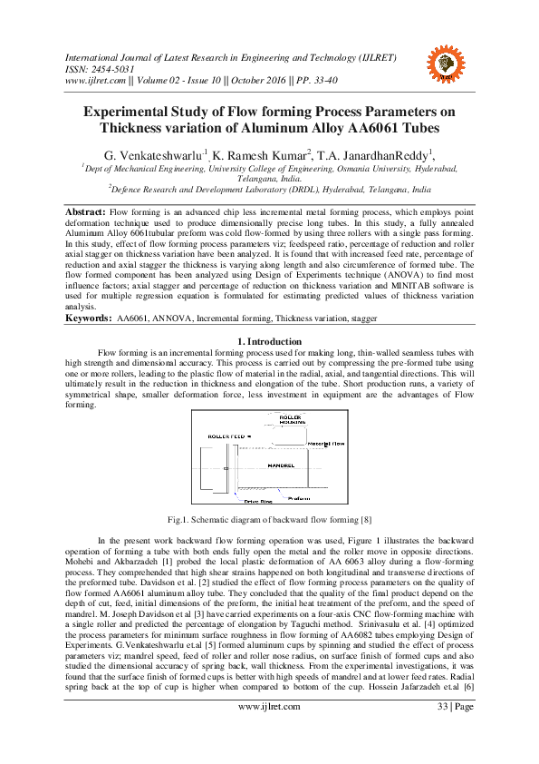 (PDF) Influence of Flow Forming Parameters on AA6061 Tube Thickness