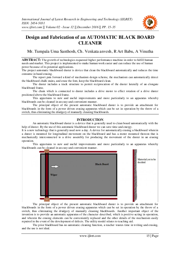 (PDF) Design and Fabrication of an AUTOMATIC BLACK BOARD CLEANER