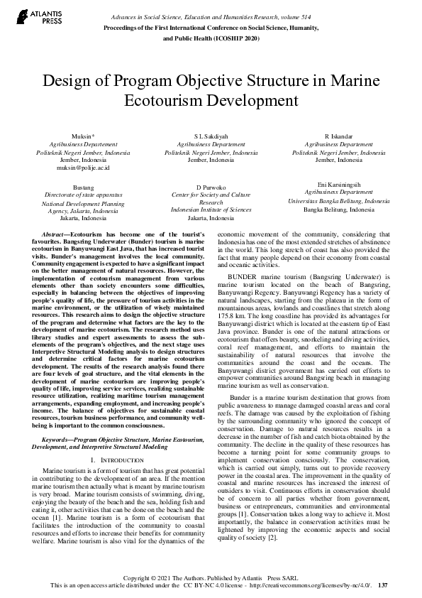 (PDF) Design of Program Objective Structure in Marine Ecotourism ...