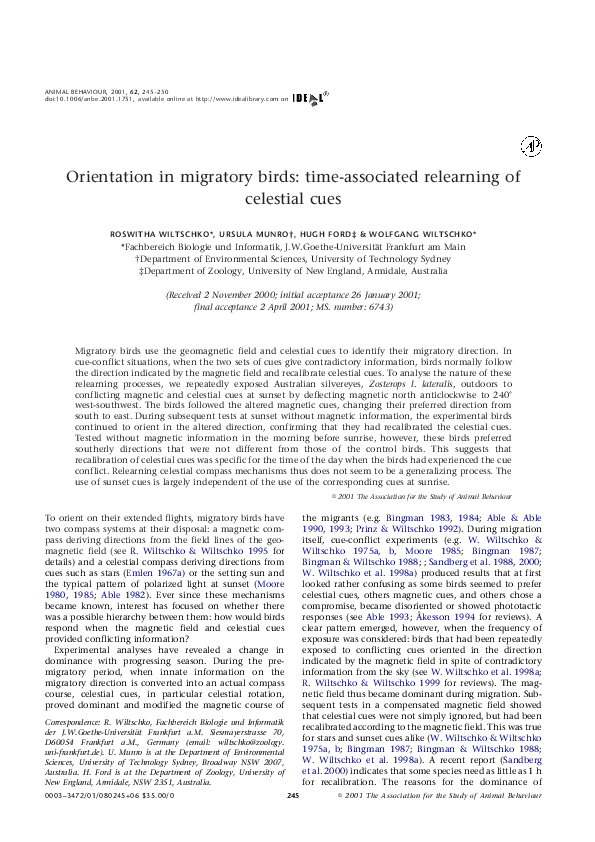 (PDF) Orientation in migratory birds: time-associated relearning of ...