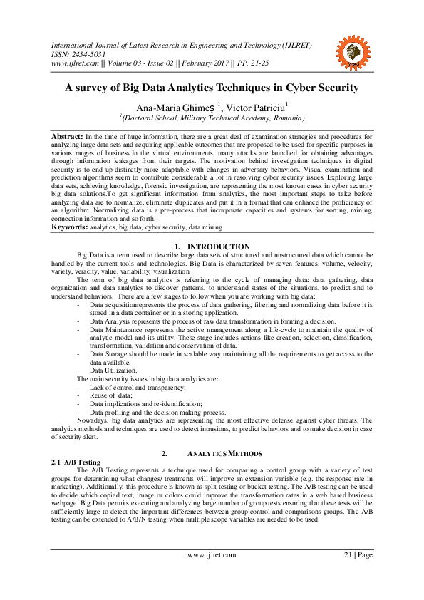 (PDF) A survey of Big Data Analytics Techniques in Cyber Security