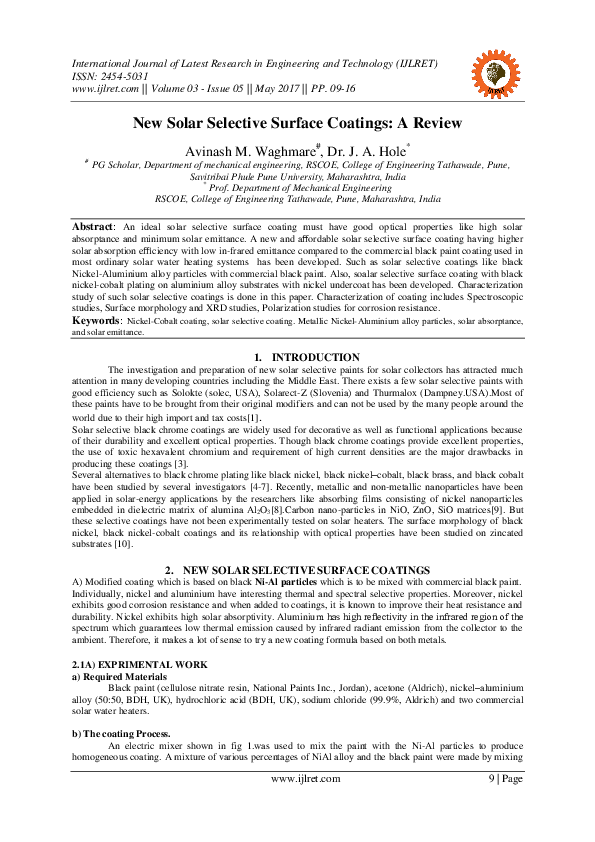 (PDF) New Solar Selective Surface Coatings: A Review