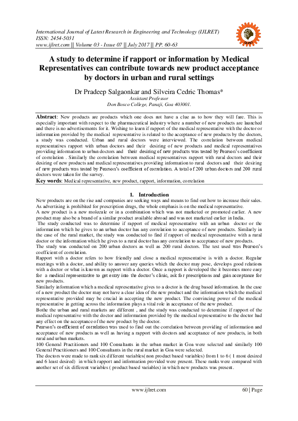 (PDF) A study to determine if rapport or information by Medical ...