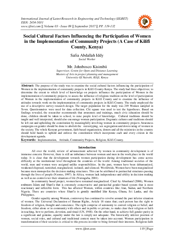 (PDF) Social Cultural Factors Influencing the Participation of Women in ...