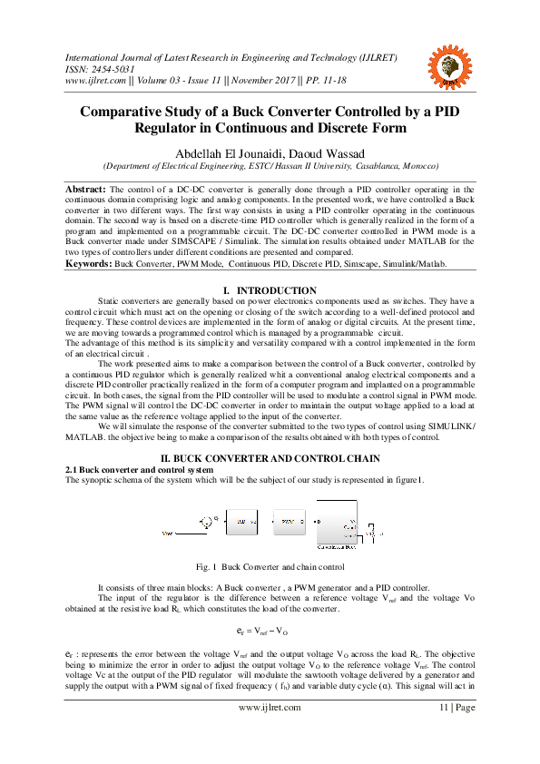 (PDF) Comparative Study of a Buck Converter Controlled by a PID Regulator in Continuous and ...