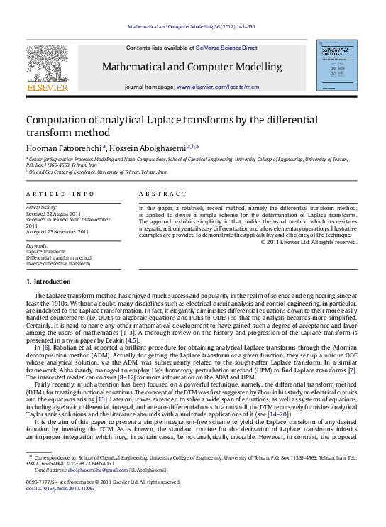Pdf Computation Of Analytical Laplace Transforms By The Differential Transform Method