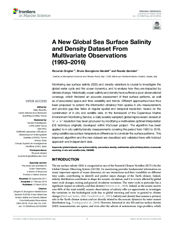 (PDF) A New Global Sea Surface Salinity and Density Dataset From ...