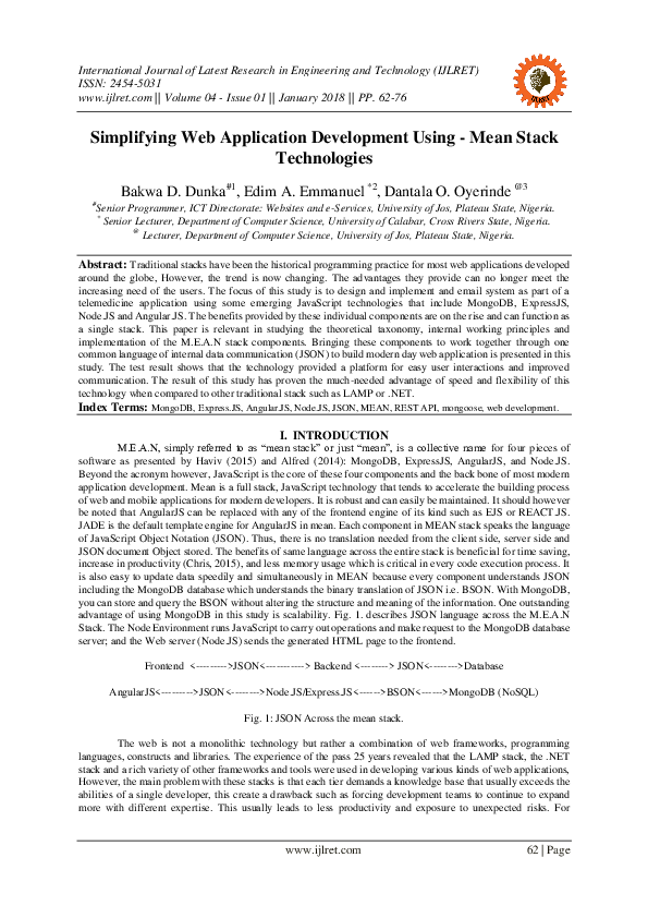 (PDF) Simplifying Web Application Development Using -Mean Stack Technologies