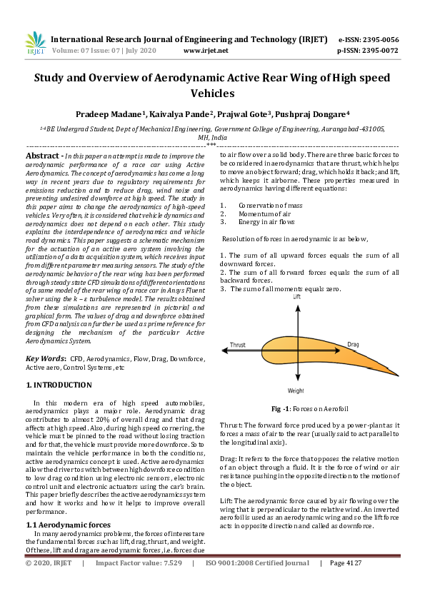 (PDF) Study and Overview of Aerodynamic Active Rear Wing of High speed ...