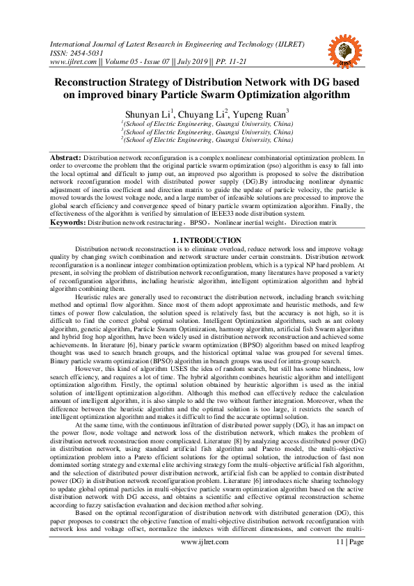 (PDF) Improved PSO for Distribution Network Reconfiguration