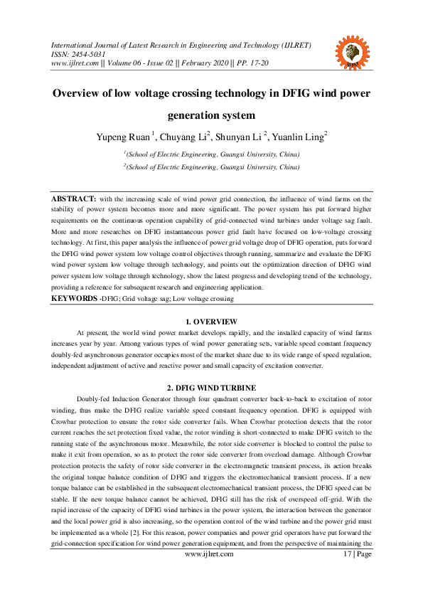(PDF) Overview of low voltage crossing technology in DFIG wind power ...