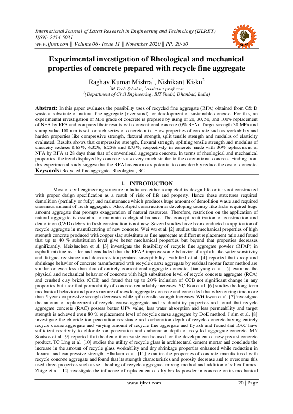 (PDF) Experimental investigation of Rheological and mechanical ...