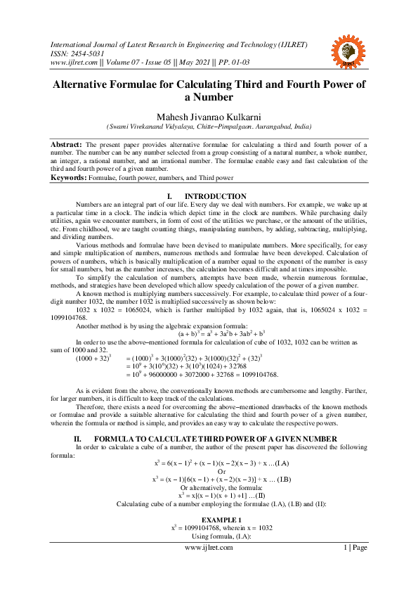 (PDF) Alternative Formulae for Calculating Third and Fourth Power of a ...