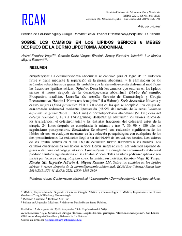 (PDF) Sobre los cambios en los lípidos séricos 6 meses después de la ...