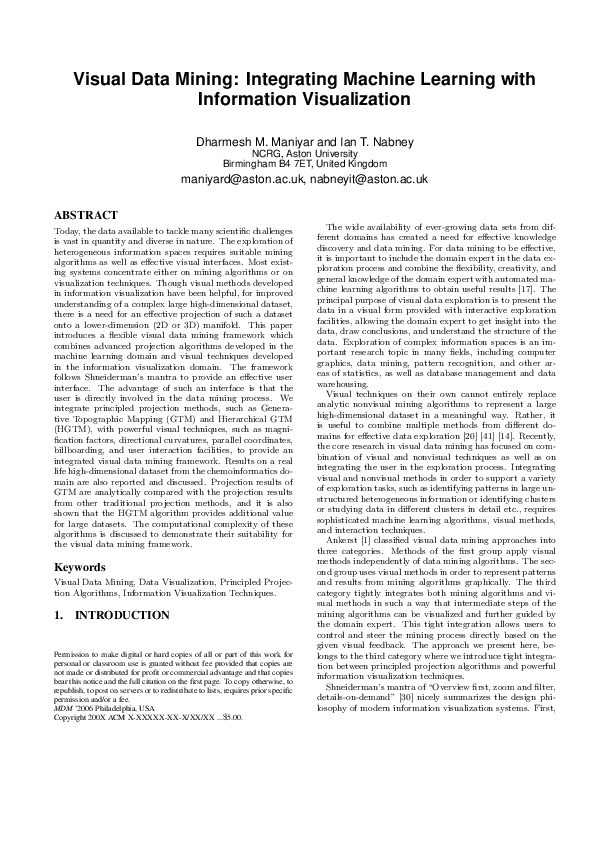 (PDF) Visual data mining: integrating machine learning with information ...