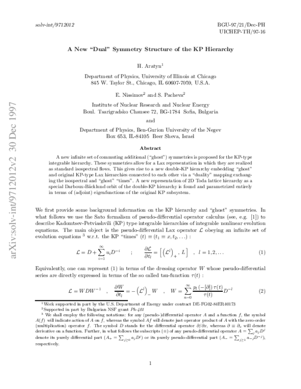 (PDF) A new “dual” symmetry structure of the KP hierarchy