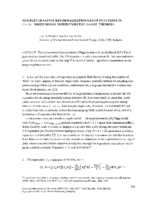 (PDF) Renormalization Group Functions in 3D Supersymmetric Gauge Theories