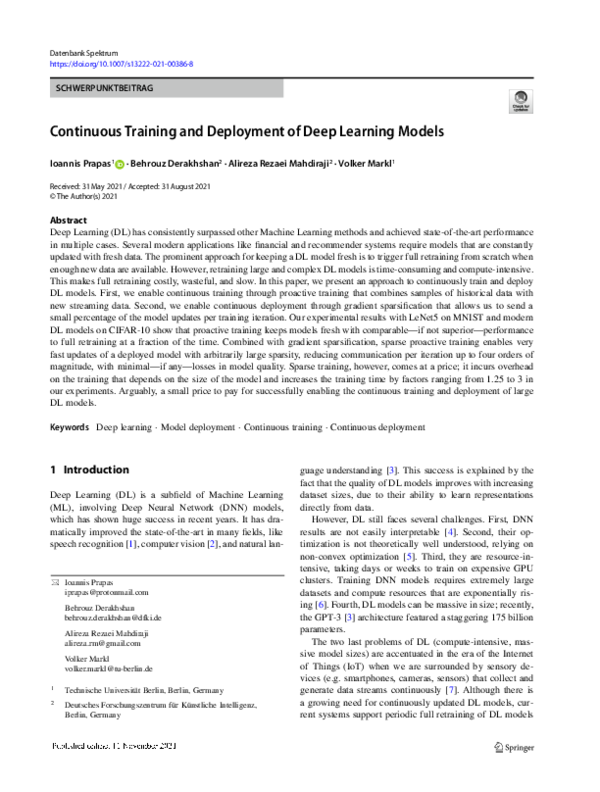 (PDF) Continuous Training and Deployment of Deep Learning Models