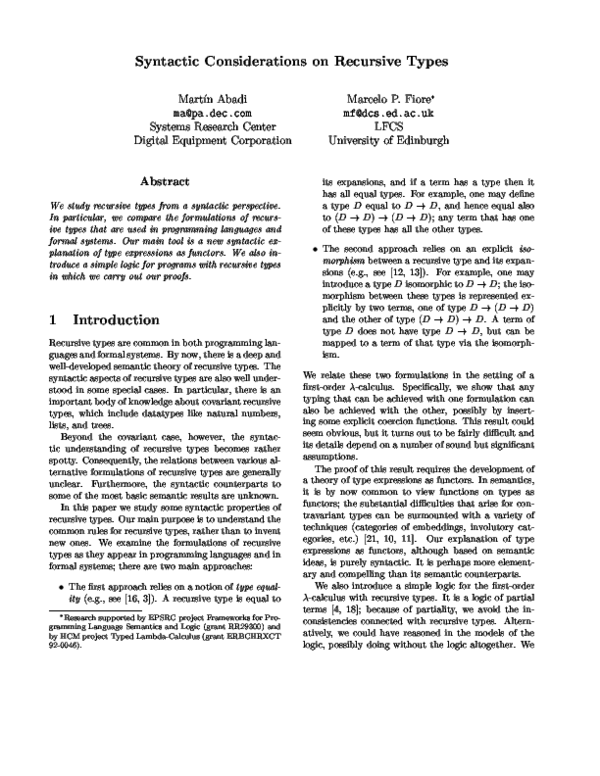(PDF) Syntactic Considerations on Recursive Types