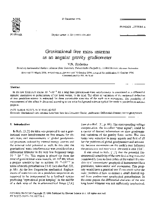 (PDF) Gravitational free mass antenna as an angular gravity gradiometer