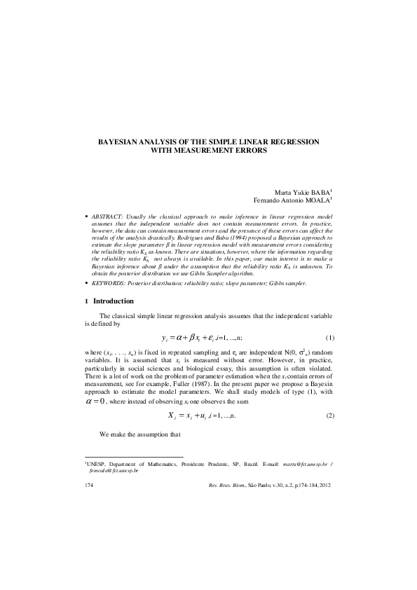 (PDF) Bayesian Analysis of the Simple Linear Regression with ...