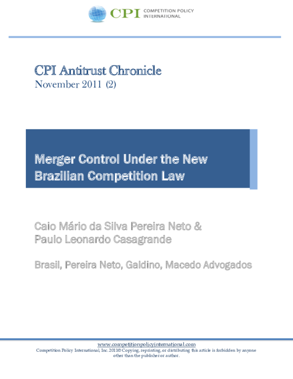 (PDF) Merger Control Under the New Brazilian Competition Law