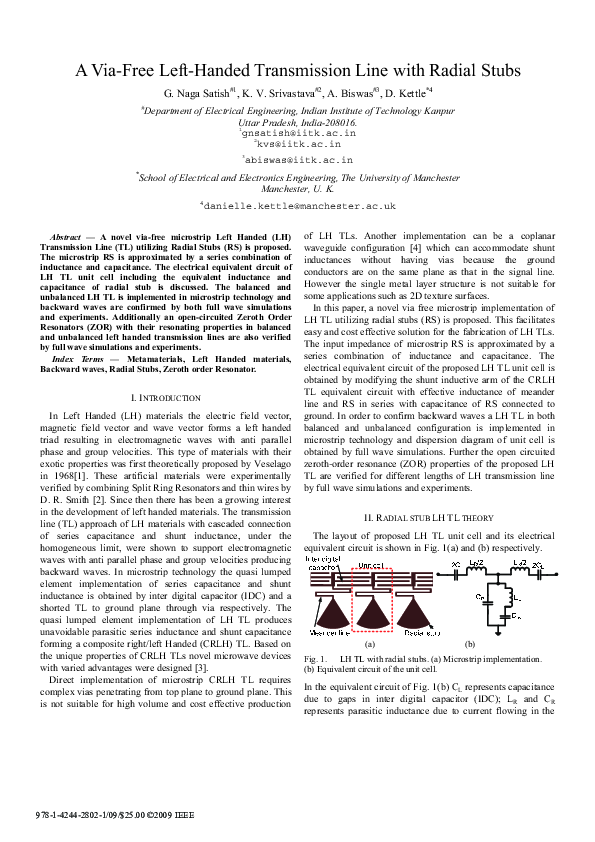(PDF) A via-free left-handed Transmission Line with Radial Stubs