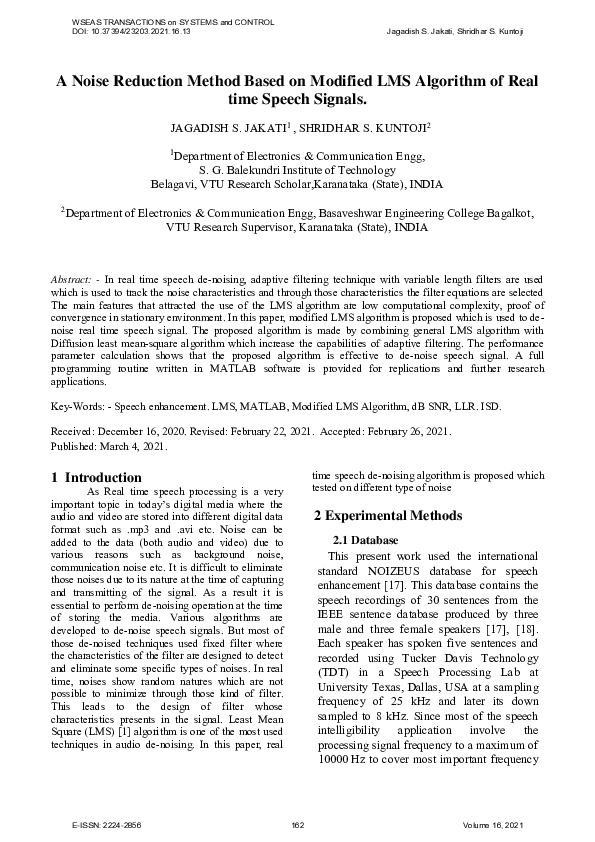 Pdf A Noise Reduction Method Based On Modified Lms Algorithm Of Real 0604