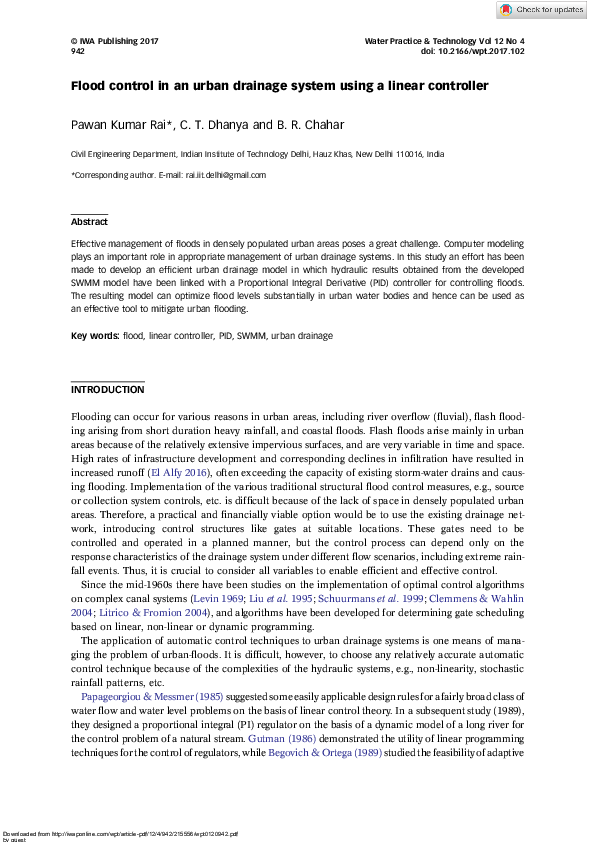 (PDF) Flood control in an urban drainage system using a linear controller