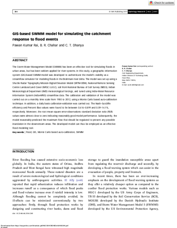 Pdf Gis Based Swmm Model For Simulating The Catchment Response To Flood Events