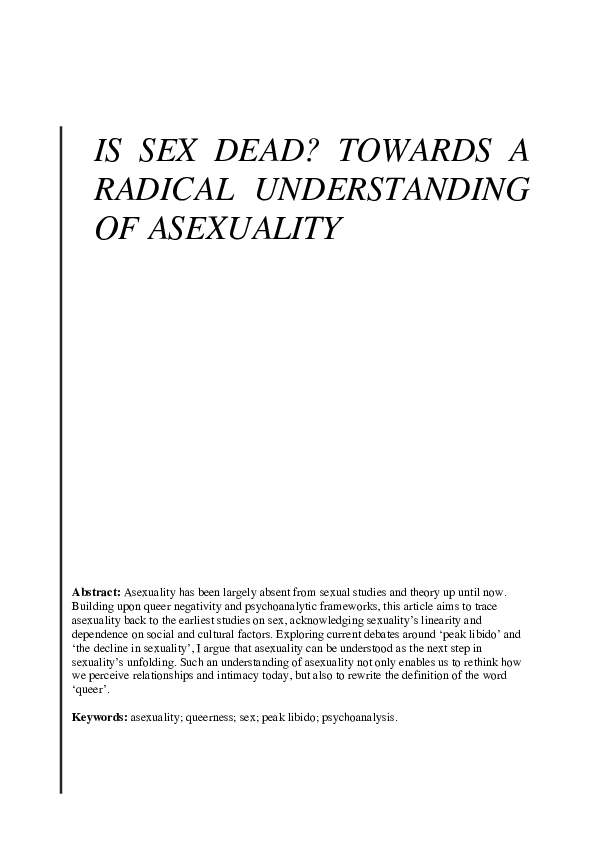 Pdf Is Sex Dead Towards A Radical Understanding Of Asexuality