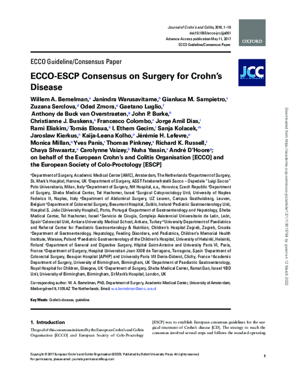 (PDF) ECCO-ESCP Consensus on Surgery for Crohn's Disease