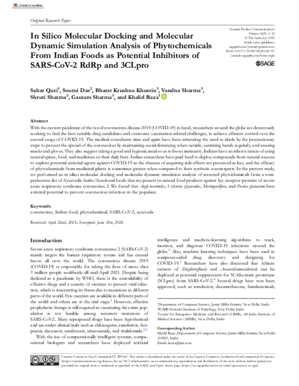 (PDF) In Silico Molecular Docking and Molecular Dynamic Simulation Analysis of Phytochemicals ...