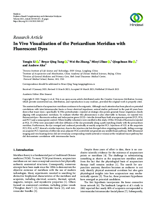 (PDF) In Vivo Visualization of the Pericardium Meridian with ...