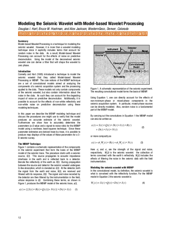 (PDF) Modeling the Seismic Wavelet with Model-based Wavelet Processing