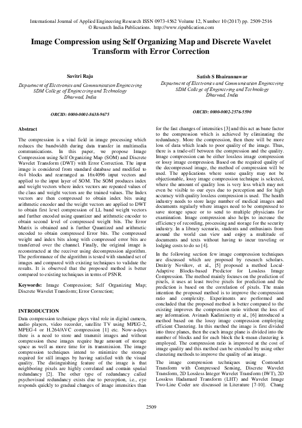 (PDF) Image Compression using Self Organizing Map and Discrete Wavelet Transform with Error ...