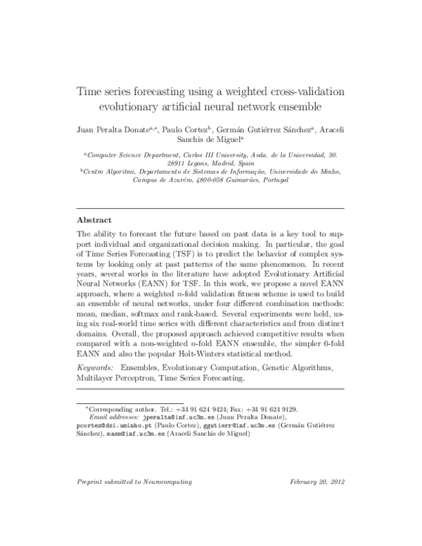 Pdf Time Series Forecasting Using A Weighted Cross Validation Evolutionary Artificial Neural