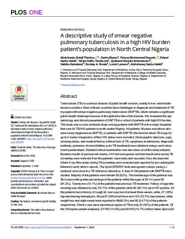 (PDF) A descriptive study of smear negative pulmonary tuberculosis in a ...