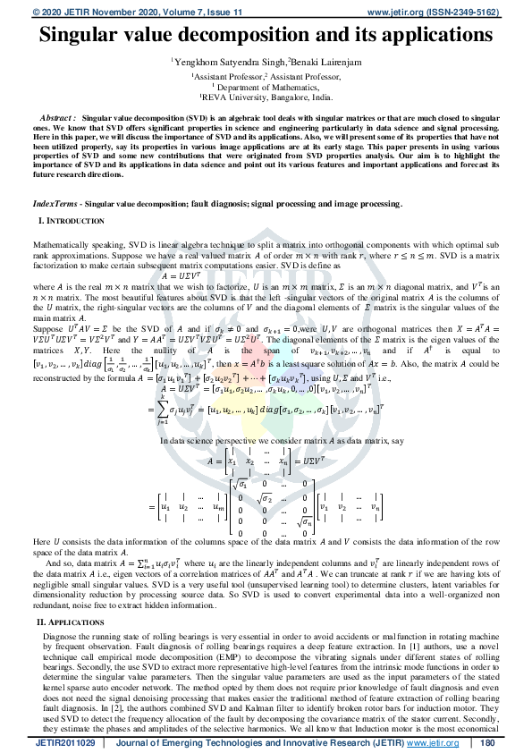 (PDF) Singular value decomposition and its applications