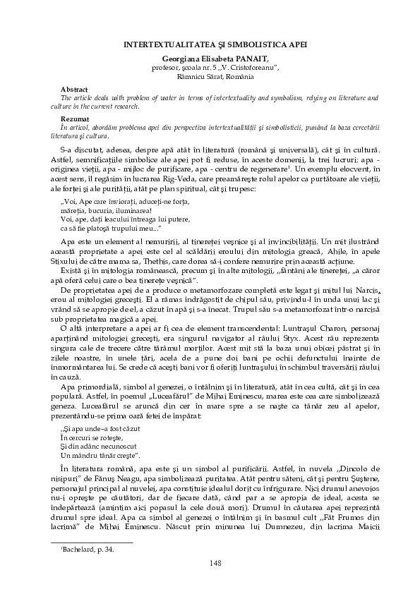 (PDF) Intertextualitatea Şi Simbolistica Apei