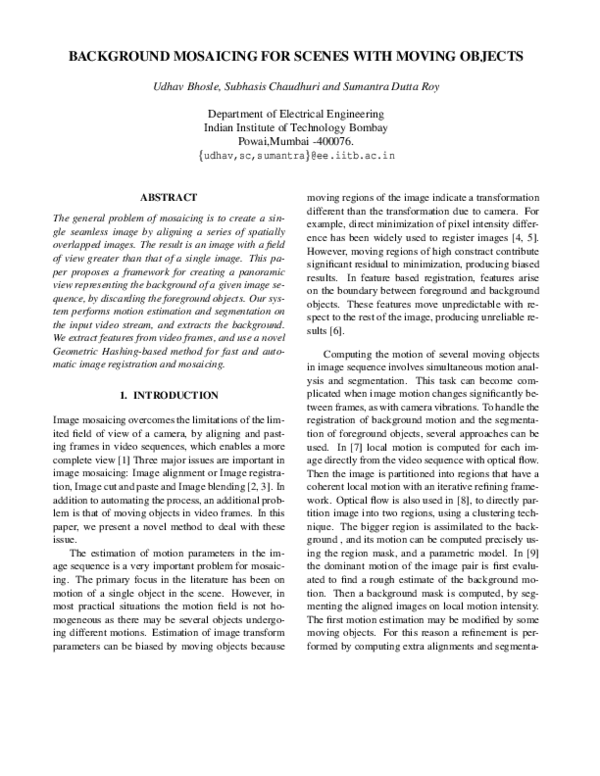 (PDF) Mosaicing for Scenes with Moving Objects