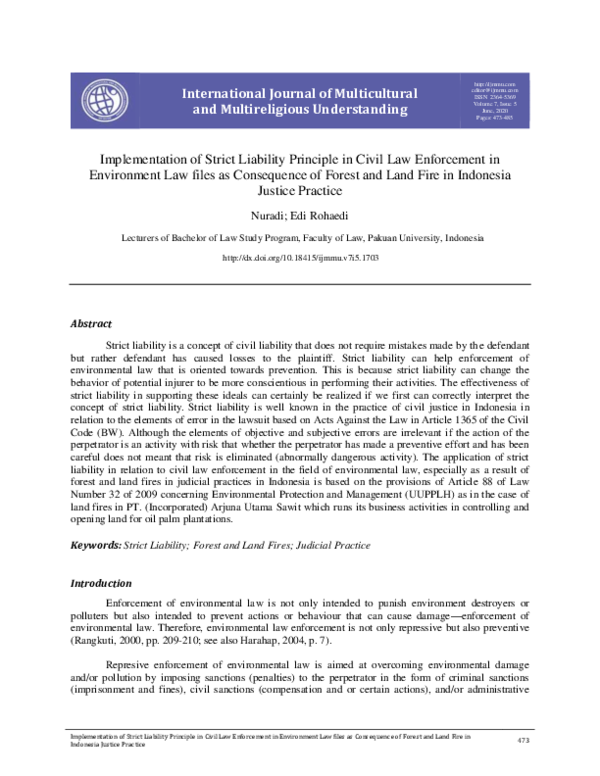 (PDF) Implementation of Strict Liability Principle in Civil Law ...