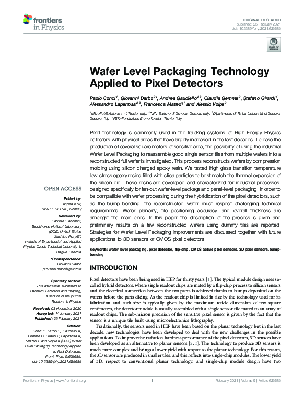 (PDF) Wafer Level Packaging Technology Applied to Pixel Detectors ...