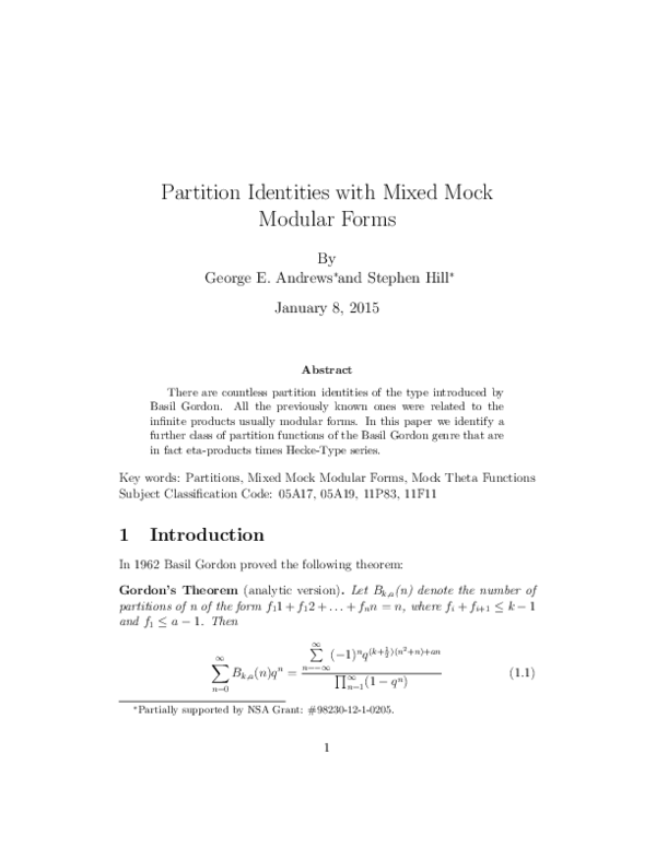(PDF) Partition identities with mixed mock modular forms