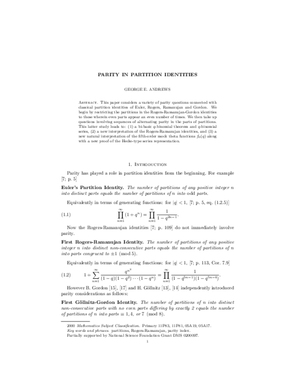 (PDF) Parity in partition identities