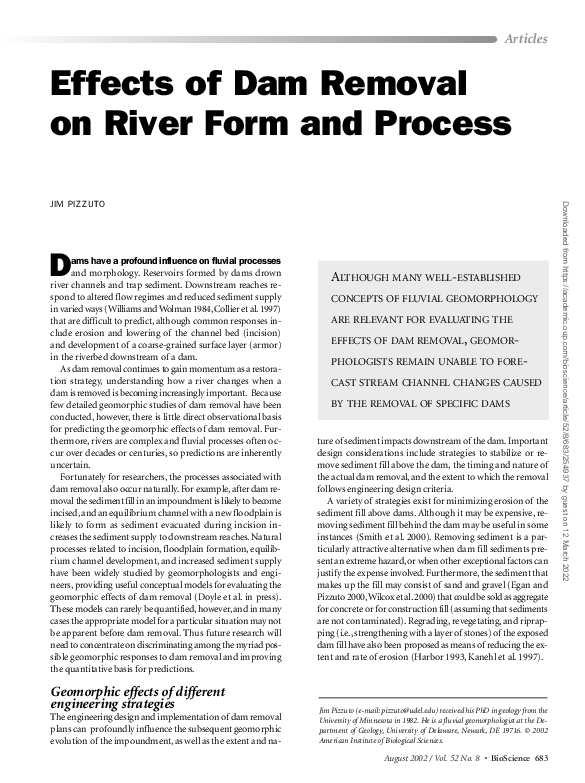 (PDF) Effects of Dam Removal on River Form and Process