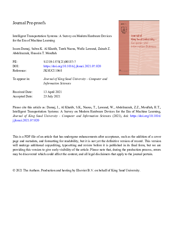 (PDF) Intelligent transportation systems: A survey on modern hardware ...